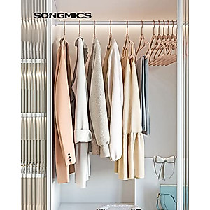 SONGMICS 50-Pack Velvet Hanger and 24-Pack Pants Hanger Bundle, Clothes Hanger with Rose Gold Swivel Hook, Coat Hangers with Movable Clips, Pale Brown and Light Pink UCRF021LB59 and UCRF14PK24