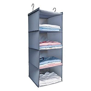 DonYeco Hanging Closet Organizer, Easy Mount Foldable 4-Shelf Hanging Closet Wardrobe Storage Shelves, Clothes Handbag Shoes Accessories Storage, Washable Oxford Cloth Fabric, Gray
