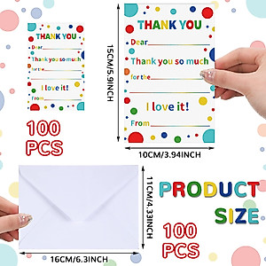 Sherr 200 Pcs Kids Thank You Card with Envelopes Fill in the Blank Rainbow Thank You Notes Birthday Postcard Colorful Dot Cardstock Confetti Appreciation Greeting Gift for Boy Girl Graduation