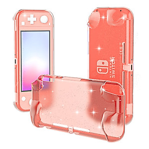 Switch lite Clear Glitter Case, Switch lite Coral Case, Switch lite Soft TPU Case - Coral