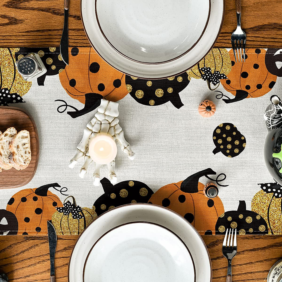 Artoid Mode Halloween Jack-O-Lantern Pumpkin Table Runner, Holiday Kitchen Dining Table Decoration for Indoor Outdoor Home Party Decor 13 x 72 Inch