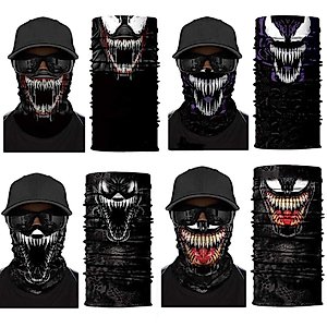 4PCS 3D Venom Face Scarf, Neck Gaiter, Headwear, Magic Scarf, Balaclava, Bandana, Headband for Women Men Teenager Fishing, Hunting, Yard Work, Motorcycling,Skiing,Hiking