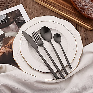 Uniturcky 16 Pcs Modern Silverware Flatware Sets, Stainless Steel Cutlery Set for 4, Forks Spoons and Knives Set for Home kitchen Restaurant, Square Handle Utensils, Matte Black