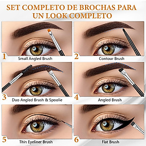 Zopeal 6 Pieces Eyebrow Brush Set Makeup Brush Set Flat Eyeliner Brush Thin Angled Brush and Comb Firm Brow Brush Eye Shadow Brush Point Black Duo Spoolie Brushes for Eye Makeup