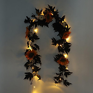 YHNJI 5.9ft Fall Maple Leaves Garland, Fall Garland, Artificial Sunflower Pumpkin Maple Leaf Vines for Thanksgiving Dinner Fireplace Door Frame Doorway Backdrop Decor