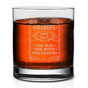 Veracco Best No.1 Grandpa The Man The Myth The Legend Whiskey Glass Gifts Funny Old Fashioned Glass Daddy Dad Birthday Father's Day (Clear, Glass)
