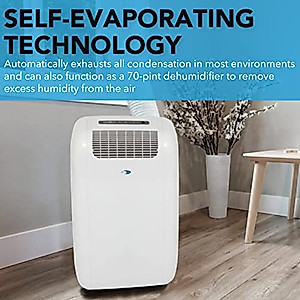 Whynter ARC-101CW Cool Size 10,000 BTU (5,200 BTU SACC) Portable Air Conditioner, Dehumidifier, and Fan with Activated Carbon Filter and Storage Bag, up to 300 sq ft in White