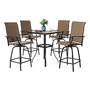 PHI VILLA 5 PCS Swivel Bar Stools Set, Outdoor Kitchen Bar Height Patio Bistro Set Textilene Fabric, All-Weather Patio Furniture