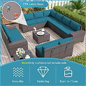 VKETU Outdoor Sectional Cushions, 14-Piece Sectional Rattan Conversation Set, 4" Deep Waterproof Patio Furniture Cushions Replacement for 6-Seat Sectional Patio Conversation Sets (Lake Blue)