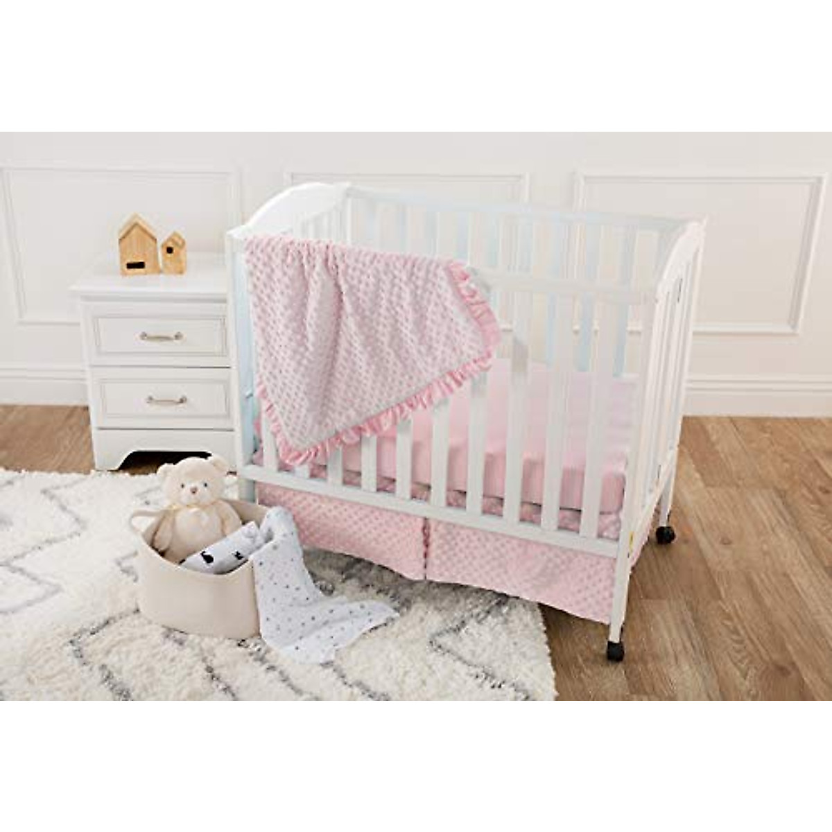 American Baby Company Heavenly Soft Minky Dot 3-Piece Mini/Portable Crib Bedding Set, Pink, for Girls