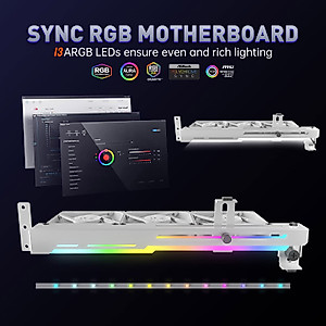 AsiaHorse Graphics Card Cooler with ARGB 5V 3Pin LED and Three 80mm Fans, RGB LED Graphics Card Holder, GPU Cooler Easy Installation-White