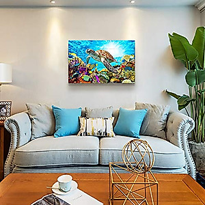 Family Wall Decor For Bedroom Family Canvas Wall Art For Bathroom Sea Turtles Wall Pictures Artwork Office Canvas Art Blue Ocean Wall Painting Modern Living Room Kitchen Home Decorations 12x16 Inch