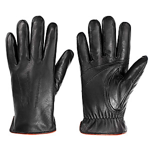 MaxW Autumn Winter Mens Leather Gloves Black Touchscreen Sheepskin Gloves Soft Warm Driving Cycling Mitten Faux Rabbit Fur Lining L