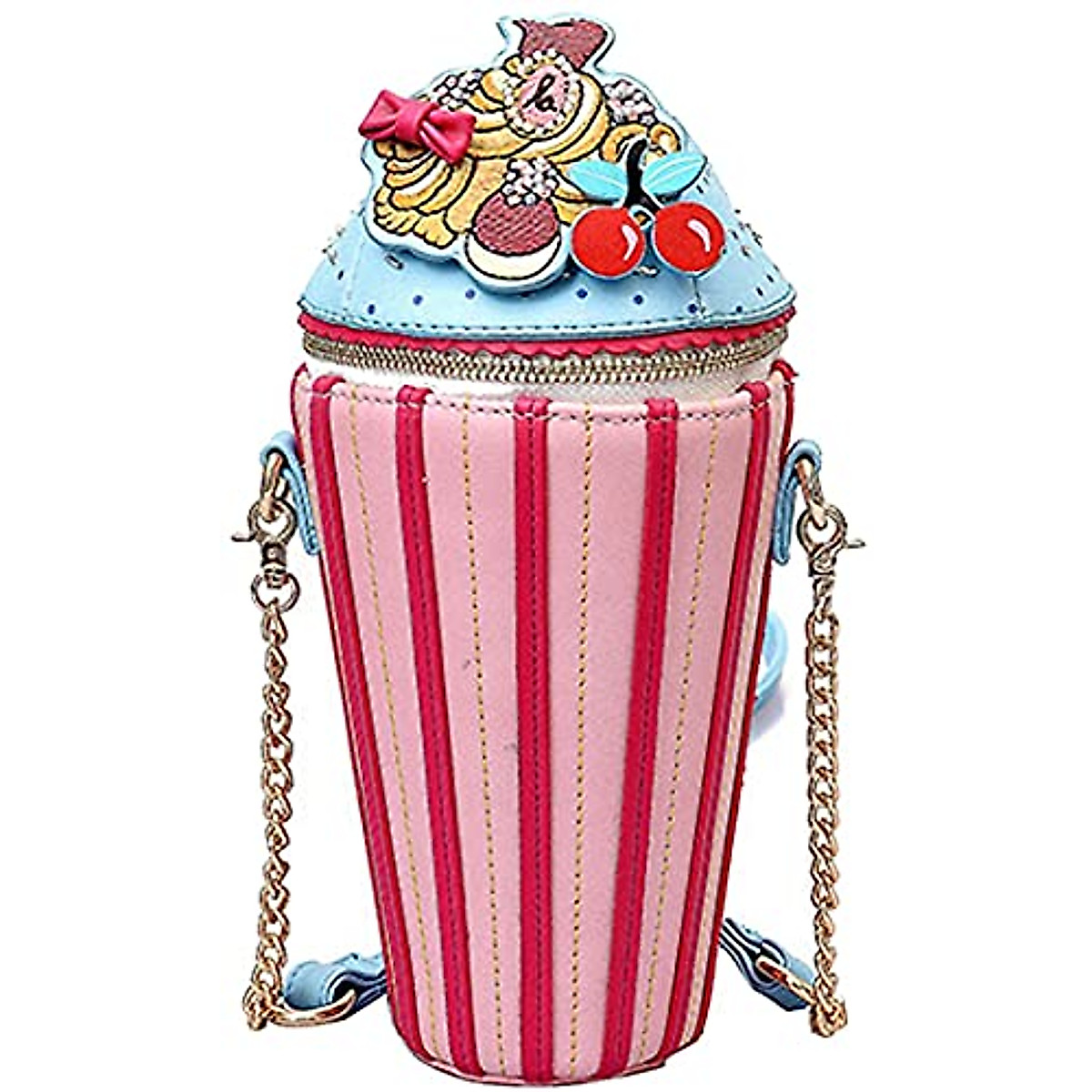 QZUnique Women's PU Leather Shoulder Bag Novelty Ice Cream Shaped Crossbody Bags Cute Phone Chain Bag Handbag Messenger Portable Bag