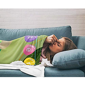 Throw Blankets Cute Sloth with Colorful Easter Eggs Fuzzy Soft Bed Cover Bedspread Microfiber Luxury Blanket for Travel Stadium Camping Couch Sofa Chair Green