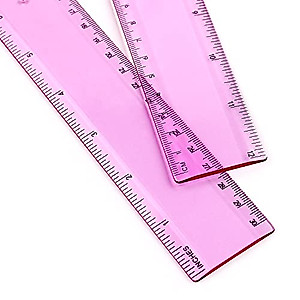 Color Plastic Ruler Straight Ruler Measuring Tool 12 Inch Ruler Set Rulers Bulk 3 Pack(Pink)