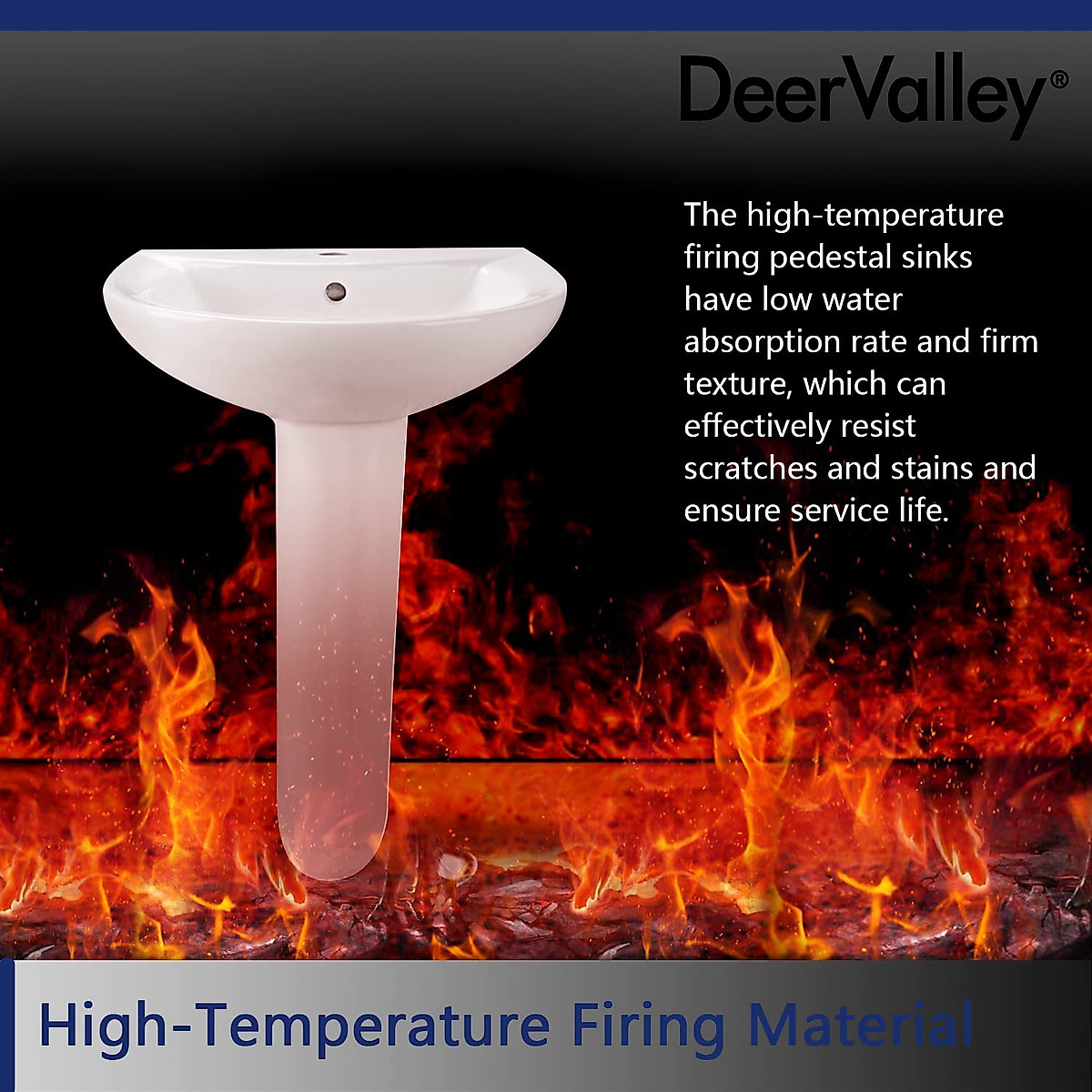 DeerValley DV-1P523 Compact White Ceramic Pedestal Sink, 20" X 17" Inch Pedestal Bathroom Sink With Overflow and Pre-Drilled Single Hole