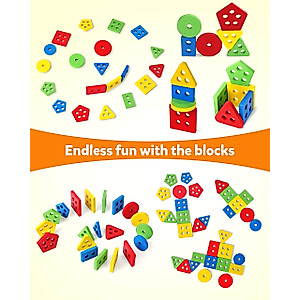 Coogam Wooden Sorting Stacking Montessori Toys, Shape Color Recognition Blocks Matching Puzzle Stacker Geometric Board Early Educational Puzzles for Years Old Boys and Girls