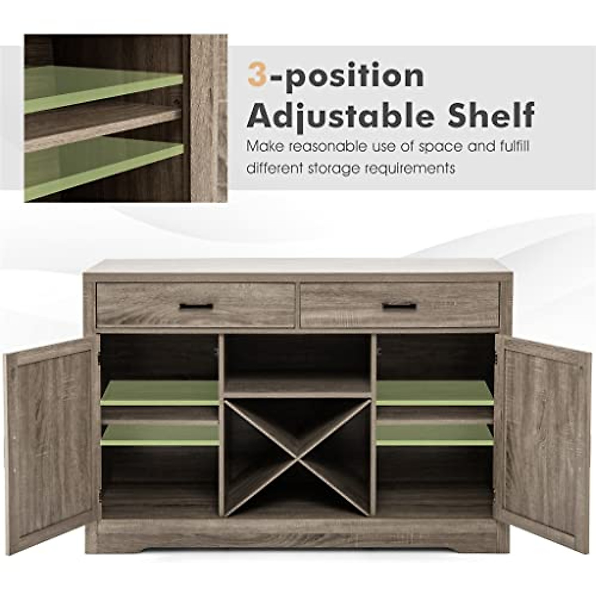 SEASD Kitchen Storage Buffet Farmhouse Wooden Sideboard with 2 Drawers and Wine Rack