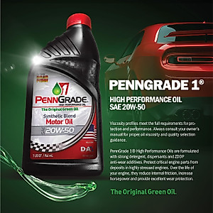 PENN GRADE 1, 71196, Synthetic Blend High Performance Oil SAE 20W-50, 1 Quart