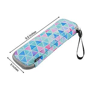 CM Reusable Portable Travel Tableware Carrying Bag Storage Case Cutlery Flatware Organziers for Straw Spoon Fork Chopsticks Utensil Holder (Fade in Blue Triangle Pattern)