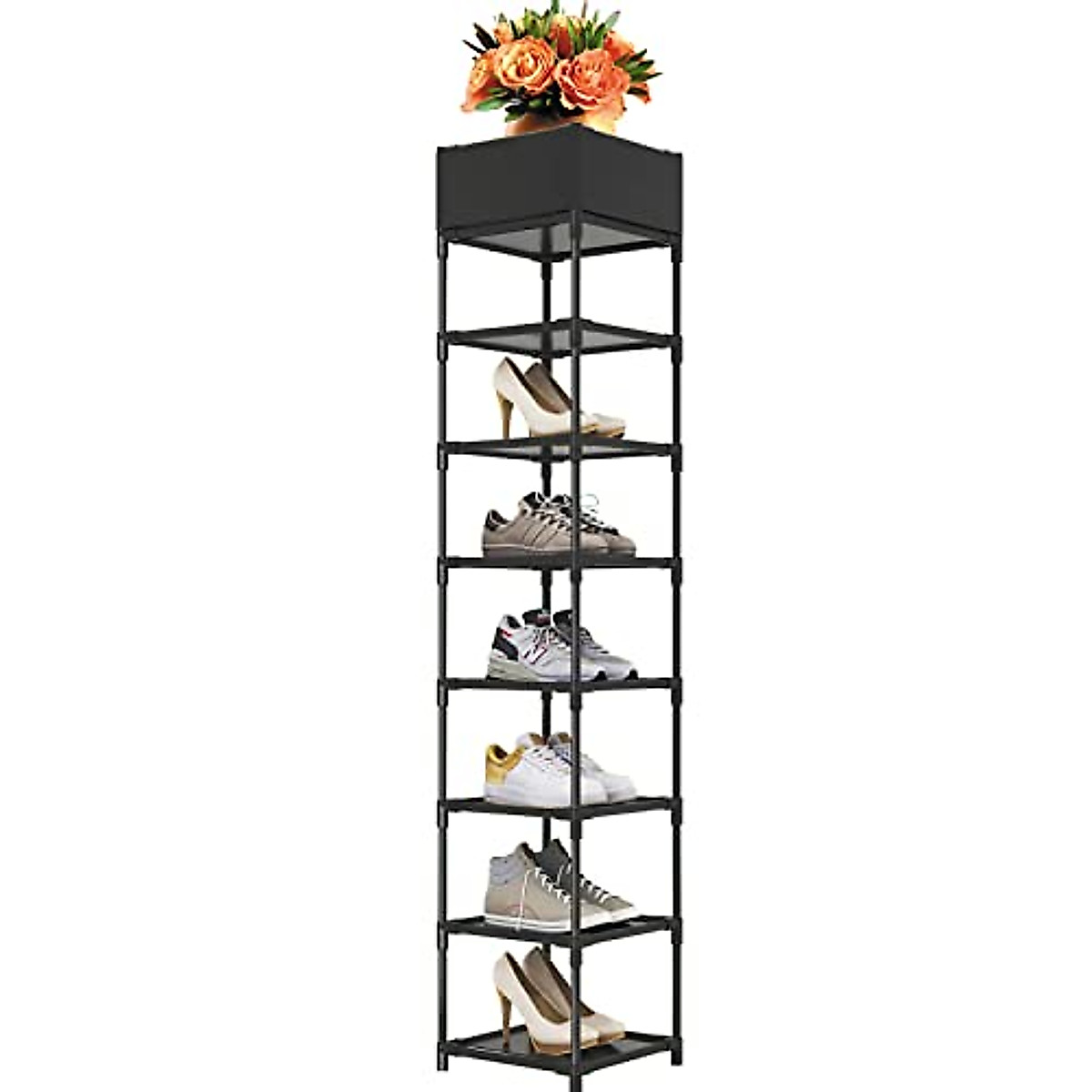 Narrow Shoe Rack, 8 Tier Vertical Shoe Rack for Closet Entryway Hallway Tall Slim Shoe Stand Organizer