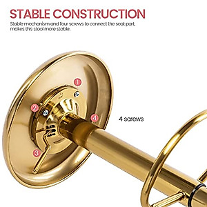 Brage Living Adjustable Bar Stool, Swivel Round Metal Airlift Barstool, Backless Counter Height Bar Chair for Kitchen Dining Room Pub Cafe (Gold)