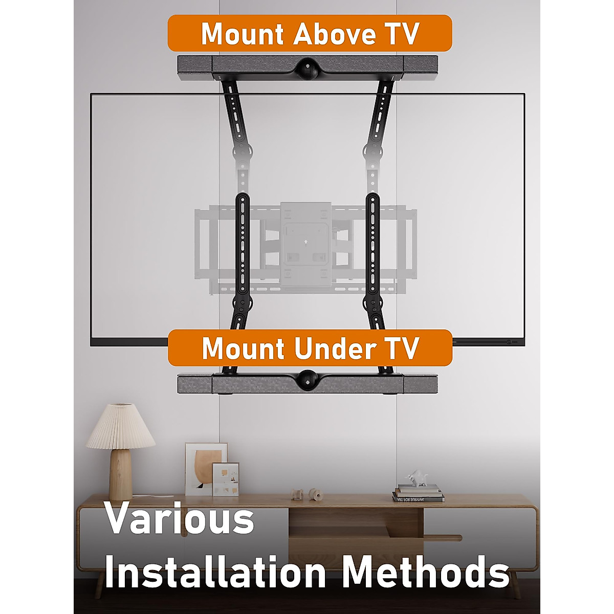 KAMIWI Soundbar Mount Bracket,SoundBar Mounts Under TV or Above TV,Soundbar TV Mount with 180° Adjustable Extension Plates and L-Shaped Hooks,Sturdy Soundbar Mounting Holder Max Load 22 Lbs