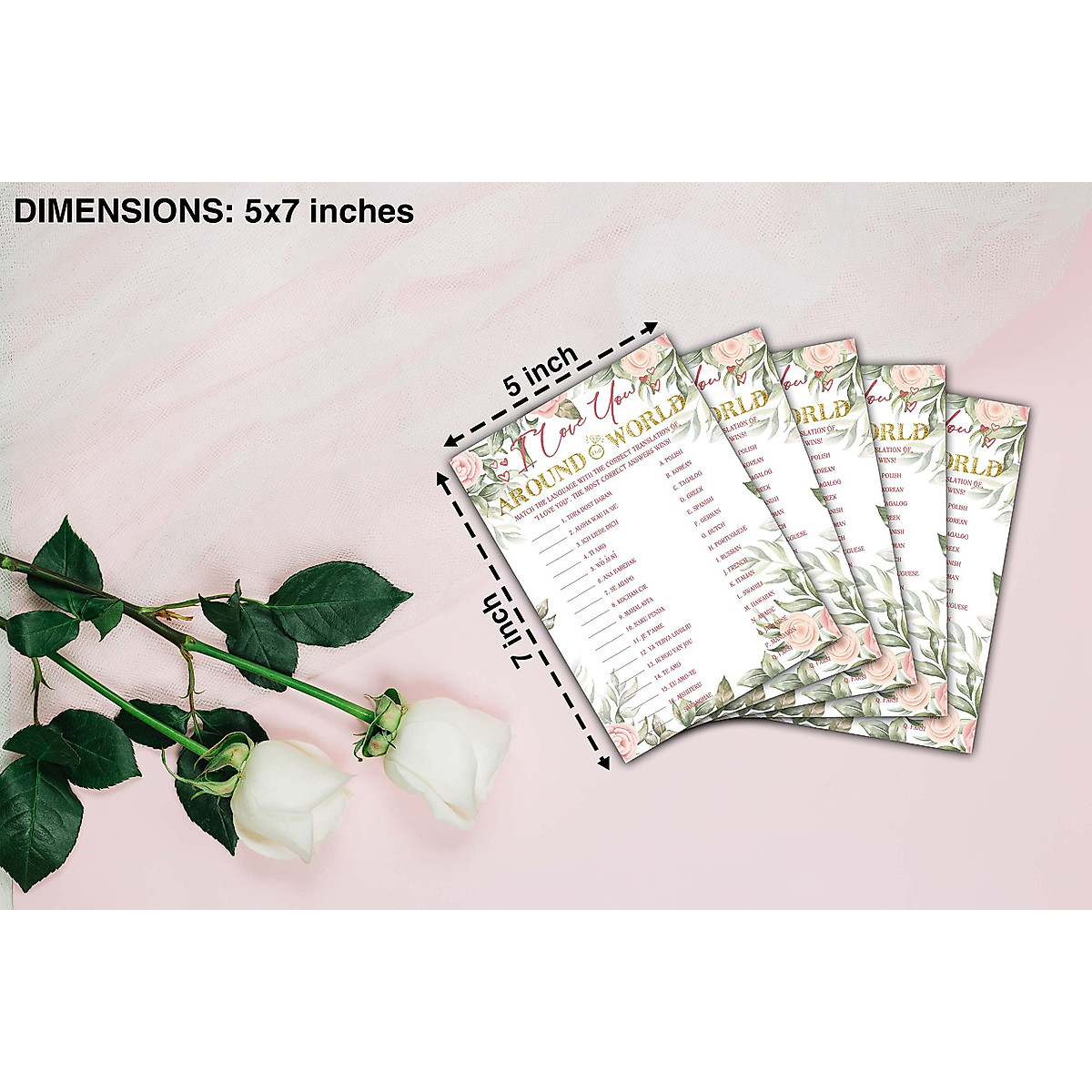 Bridal Shower Games - I Love You Around The World Wedding Party Game - Boho Floral Greenery Bachelorette/Engagement Party Supplies Activities - Pack of 30 Game Cards & 1 Answer Card (A05)