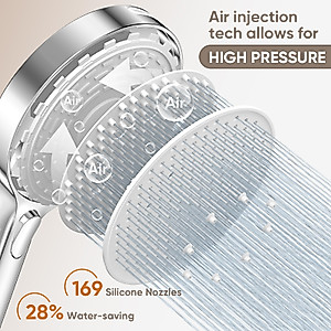 LEIVI High Pressure Shower Head, 4-mode Handheld Showerheads with 70 Inch Stainless Steel Hose, Built-in Power Wash to Clean Tub, Tile & Pets, Anti-clog Nozzles, Adjustable Bracket, Chrome