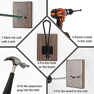 OLBET Farmhouse Towel Hooks for Bathroom Wall Mounted - Rustic Wall Hooks for Hanging Coats - 2 Pack - Retro Iron Wood Hooks - Classical Heavy Duty Hangers for Your House - Walnut Grain