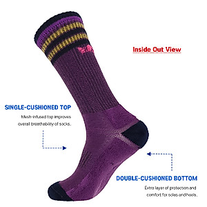 Tom & Mary Women’s Hiking Socks, Cotton (84%), Long Crew, Moisture Wicking, Half Double Cushioned, Lightweight (4 Pairs) (Medium Size 6-9)