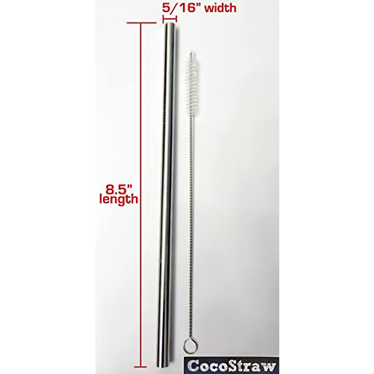 12 Stainless Steel Wide Drink Straws - CocoStraw Large Straight Frozen Smoothie Straw - 12 Pack + 3 Cleaning Brushes