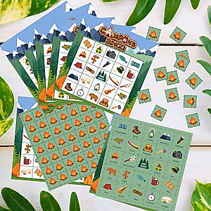 41Pcs Camping Bingo Game Cards for Kids - Camp Adventure Party Games with 24 Players - Jungle Bingo Cards Chips for Kids Family Travel Indoor Outdoor Activities School Classroom Birthday Supplies