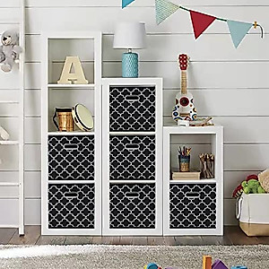 Yunkeeper 11 Inch Cube Storage Bins , Fabric Cube Organizer Bins with Handle, Foldable Cube Bins for Cloth or Accessary Storage, 11x11x11 Set of 3 (Black Light)