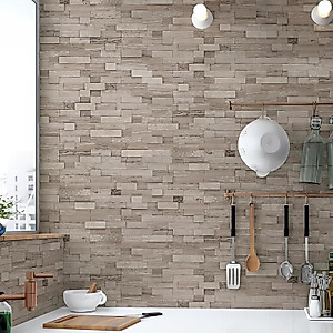 V-MOZZA Peel and Stick Stone Tile, 5-Sheet Peel and Stick Stone Mosaic Backsplash 11.5" x 10.7" 3D Marble Look Backsplash Tiles for Kitchen Fireplace (Mixed Tan)