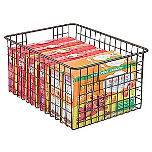 mDesign Metal Wire Food Storage Basket Organizer with Handles for Organizing Kitchen Cabinets, Pantry Shelf, Bathroom, Laundry Room, Closets, Garage - Concerto Collection - 8 Pack - Bronze