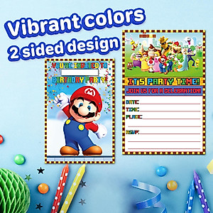 Set of 20 Classic Video GameThemed Happy Birthday Invitation Cards & Envelopes - Lightweight (240g), Postcard Style Invites for the Perfect Party Pack