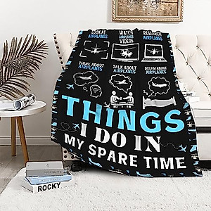 Airplane Throw Blanket, Aircraft Blanket, Pilot Gifts, Aviation Gifts for Men Boys Adults, Soft Flannel Plane Quilts, Airplane Decor, Lightweight Blanket for Bed, Sofa, Outdoors, 40"x50" for Kids