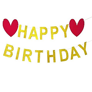 Love Heart Valentine's Day Happy Birthday Banner,Love Heart Theme Birthday Party Decoration Valentine's Day Birthday Party Accessory