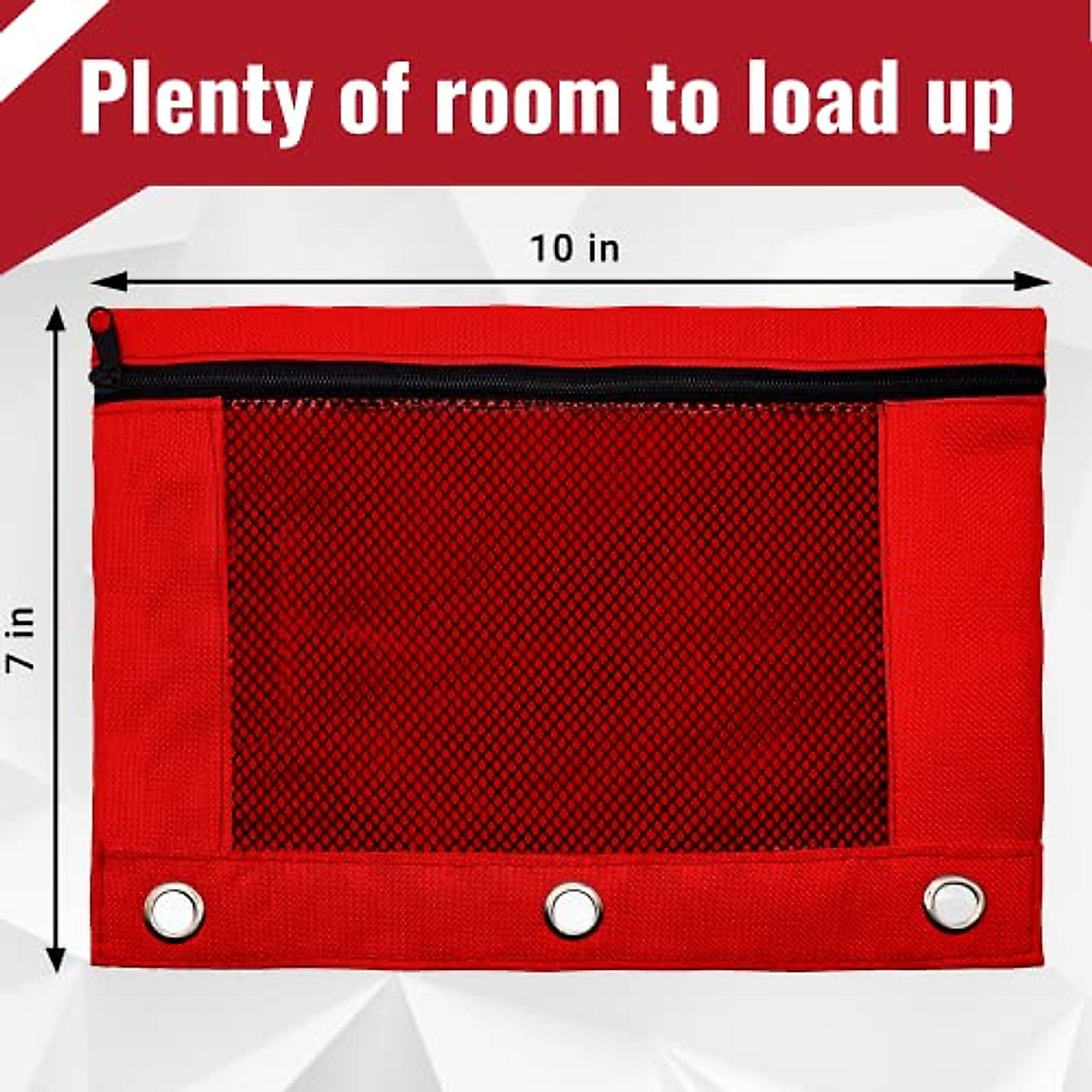 SCHOOLIO Pencil Pouch for 3 Ring Binder | Special Pencil Case Colored Red for Kids and Adults | Zipper Pencil Pouch Pen and Pencil Holder Multipurpose Binder Pouch