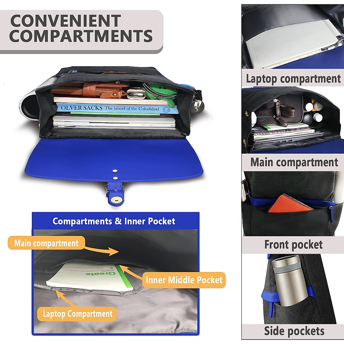 MEL JUN Laptop Backpack for School and Travel , 15.6 Inch Durable Casual Laptop Computer Backpack, Waterproof Resistant College Bookbag Gifts for Men Women -Grey with Blue