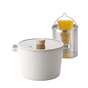FIKA Kitchen Essential 4.9 QT Deep Pot with Pasta Strainer Insert, Nonstick Ceramic Coating Casserole with Lid, Healthy Cooking Dutch Oven, Induction Compatible Cookware, Made in Korea (8.7"/22 cm)