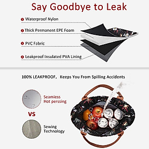 Gloppie Insulated Lunch Bags for Women Lunch Box Leak Proof Cooler Tote Purse Large Food Container Meal Prep for Work Beach Picnic 9L White Flower +Maple Leaf