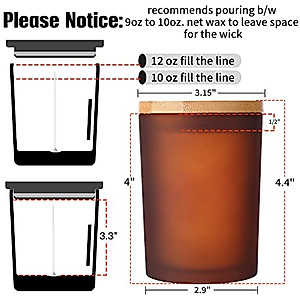 Aminigram 12 Pack, 10 oz Frosted Amber Candle Jars with Bamboo Lids and Sticky Labels, Empty Glass Candle Jars for Making Candles, Morden Kitchen Bathroom Small Things Container - Dishwash Safe