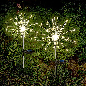Anordsem Solar Garden Lights Solar Firework Lights Solar Powered String Light with 2 Lighting Modes Twinkling and Steady-ON for Garden, Patio, Yard, Flowerbed, Parties (Warm White)