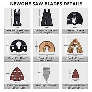 NEWONE 67 Pack Oscillating Multitool Quick Release Saw Blades with Sandpaper,Multitool Blades for Wood Metal Plastics Compatible with Fein Black&Decker Bosch Chicago Roybi Milwaukee Makita Craftsman…