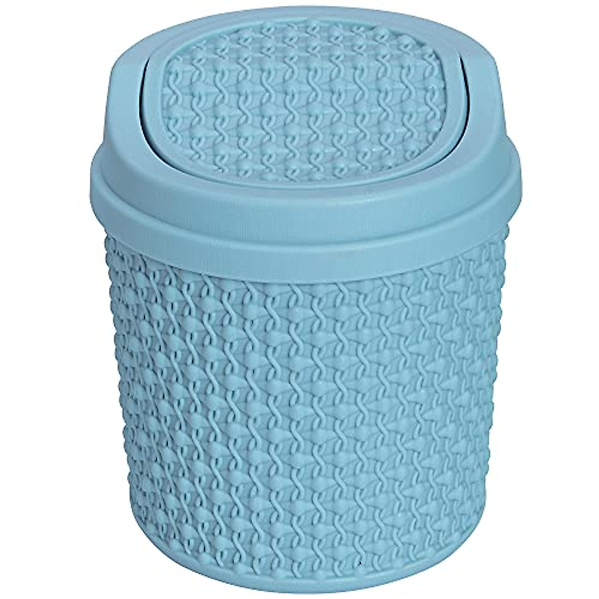 Mini Trash Can for Desk Desktop with Lid Bathroom Table Top Blue Garbage Can Small Waste Basket