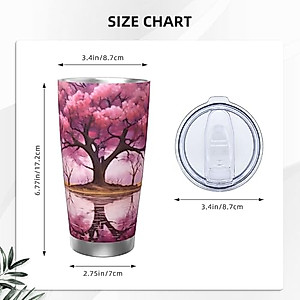 AYCZN Cherry Tree 20 OZ Tumbler Stainless Steel Travel Coffee Mug, Cherry Blossom Insulated Water Bottle with Lid and 2 StrawsLeakproof Thermal Cup