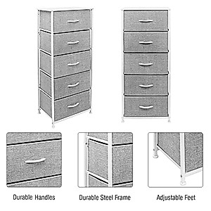 Sorbus Dresser Storage Tower, Organizer for Closet, Tall Dresser for Bedroom, Chest Drawer for Clothes, Hallway, Living Room, College Dorm, Steel Frame, Wood Top, Fabric, 5 Drawers (White/Gray)